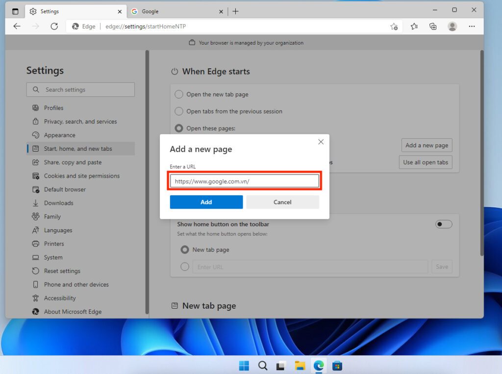 Cách cài đặt Google làm trang chủ trên Microsoft Edge mới